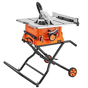 VEVOR Table Saw with Stand, 10-inch 15-Amp, 25-in Max Rip Capacity, Cutting Speed up to 5000RPM, 40T Blade, Portable Compact Jobsite Tablesaw w/Sliding Miter Gauge for Woodworking & Furniture Making