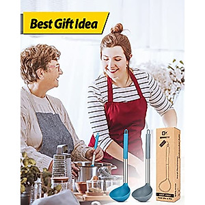 Pack of 2 Ladle Spoon,Silicone Large Spoon for Soup,Non Stick Kitchen Utensils with High Heat Resistant,BPA Free Perfect Kitchen Tools for Cooking, Stirring,Serving Soups (GRAY BLUE)