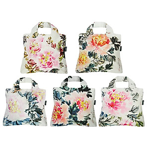 Envirosax Reusable Grocery Bags-Fashionable Shopping Tote Bag Set of 5 China-chic Design Peony Multicolored