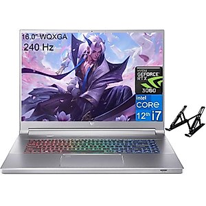 Acer Predator Triton 300 SE Gaming Laptop - 16" 240Hz Display, Intel Core i7 12700H (14 core), GeForce RTX 3060, 32GB DDR5 RAM, 2TB SSD, Wi-Fi 6E, Backlit Keyboard, Windows 11 Home, with Laptop Stand