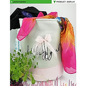 LANGYASHAN Laundry Basket Canvas Collapsible Organizer Storage Basket for Boys Girls Laundry Hamper Toy Bins Gift Baskets Bedroom Clothes Children Nursery (Pink Lace)