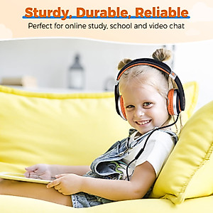 rockpapa HS20 Wired Kids Headphones for School, Foldable Lightweight Boy Girl Headphones with Microphone & 3.5mm Jack for 3-15 Year Old for Airplane Tablet Phones Black Orange