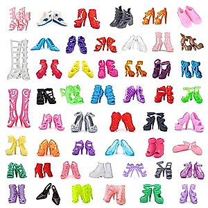 DoubleWood 50Pairs 11.5" Fashion Doll Shoes Replacement Different Assorted Colors High Heel Shoes Doll Boots Flat Shoes Set Replacement for 11.5 inch Doll