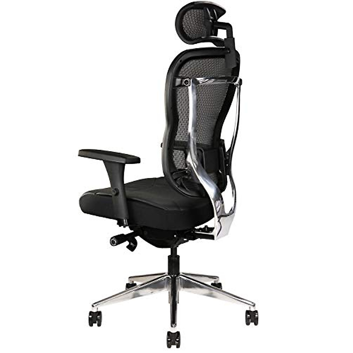 Oak Hollow Furniture Aloria Series Office Chair Ergonomic Executive Computer Chair, Genuine Leather Seat Cushion, Mesh Back, Adjustable Lumbar Support Swivel and Tilt High-Back (Black, Headrest)
