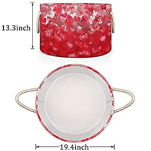 Red Valentines Day Love Heart (7) Large Round Baskets for Storage Laundry Baskets with Handles Blanket Storage Basket for Bathroom Shelves Bins for Organizing Nursery Hamper Girl Boy