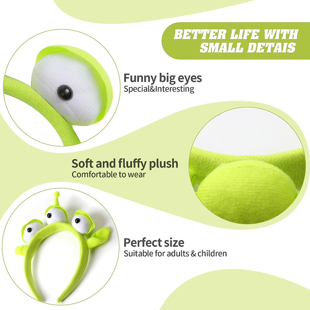 Three-eyed Alien Monster Toy Headband Cute Plush Headband Headwear for Themed Party Girls and Kids (1 Pcs)