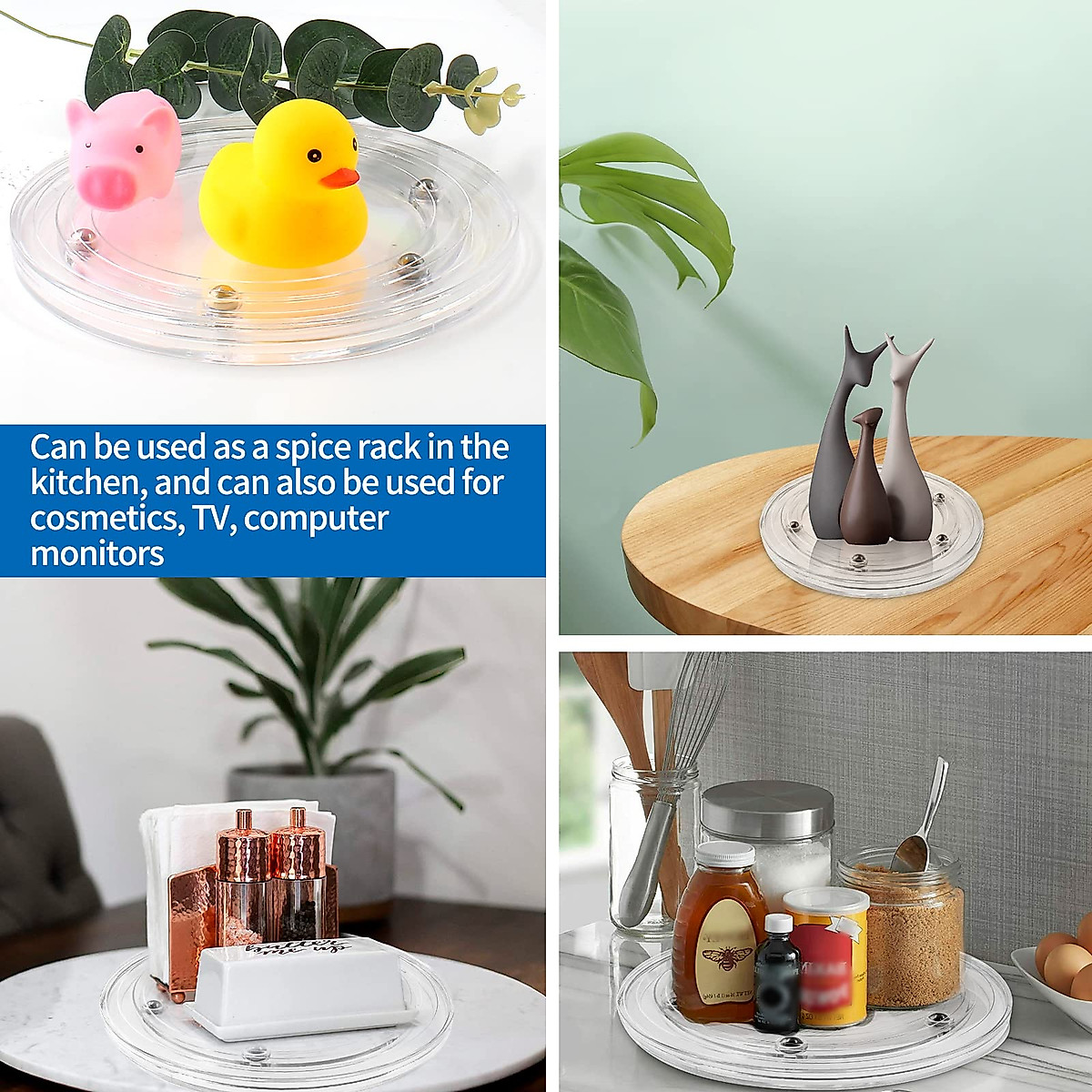 Bivethoi 6 Inch Turntable Mini Turntable Organizer, Clear Rotating Tray Small Revolving Base, Acrylic Ball Bearing Turntable Plate for Kitchen Table Spice Rack, TV Laptop Computer Monitor