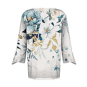 Western Tank Tops for Women 3/4 Length Sleeve T Shirts for Women 2023 Ladies Trendy Summer Tops Boho Floral Printed Tunic Blouses Loose Comfy Tees White M
