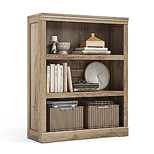 LINSY HOME 3-Tier Bookcase Display Storage Shelves Farmhouse Bookshelf for Home Office, Living Room, Bed Room - Light Brown