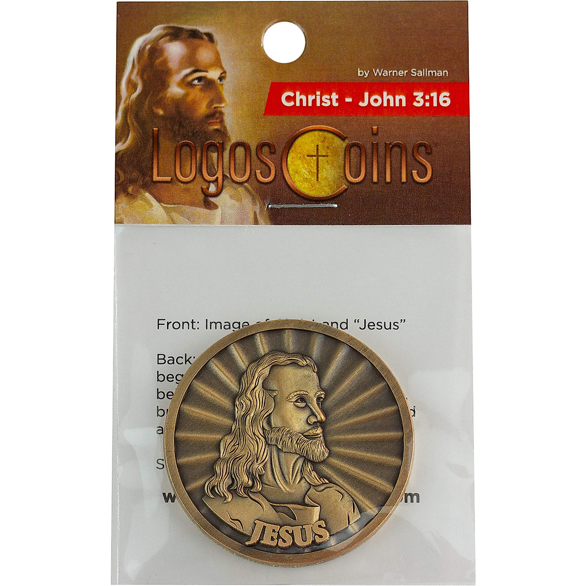 Jesus Coin, Head of Christ by Warner Sallman Challenge Coin, KJV Bible Verse Prayer Token, Antique Gold Plated Catholic and Christian Religious Jesus Picture Coin