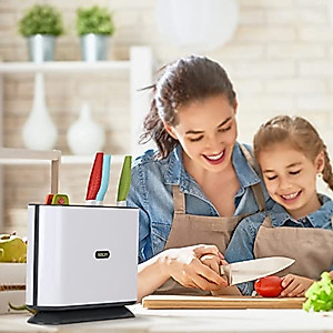 Smart Cutting Board and Knife Set with Stand, Knife Block Holder, Self Cleaning Chopping Board for Kitchen/Outdoor Camping, 4 Knives, 2 Color Chopping Boards, USB/Solar Charging, Portable and Clean