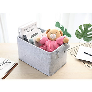 Minoisome Collapsible Storage Basket with Carry Handles Felt Fabric Storage Bin Durable Organizer for Gift Toys Shoes Clothes Towels Nursery Home Laundry Office Decorative Organizing Box(Light Grey)