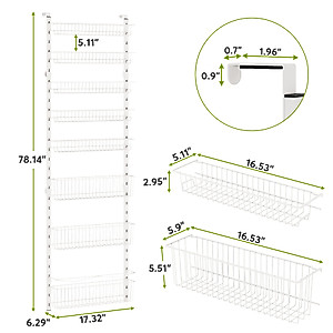 1Easylife Over The Door Pantry Organizer, 8-Tier Adjustable Baskets Pantry Organization, Metal Door Shelf with Detachable Frame, Space Saving Hanging Spice Rack for Kitchen Pantry Bathroom, Off White