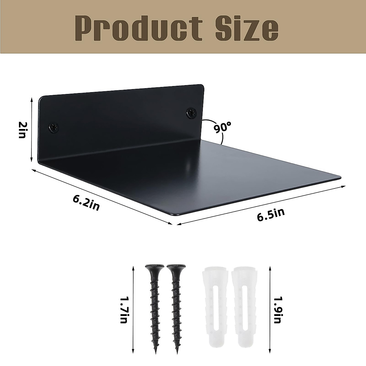 RealPlus Metal Floating Shelf, 6.5" x 6.2" Floating Book Shelves Wall Mounted, Suitable for Kids Room Office Study Room Kitchen, Balck (Pack of 4)