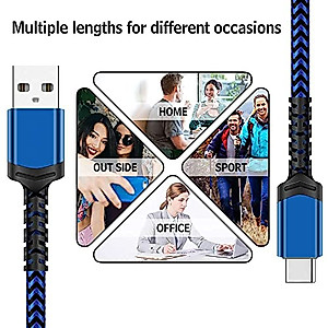 USB Type C Cable 5Pack (3/3/6/6/10FT) Nylon Braided USB C Cable Fast Charger Charging Cord Compatible Samsung Galaxy S9 S8 Note 9 Note 8 Plus,LG V30 G6 G5 V20,Google Pixel, Moto Z2 (Navy&Blue)