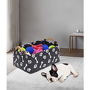 Morezi Felt Dog Storage Box and Puppy Toy Box Dog Clothes Box - Idea for organizing pet Toys, Blankets, leashes and Dry Food Grey