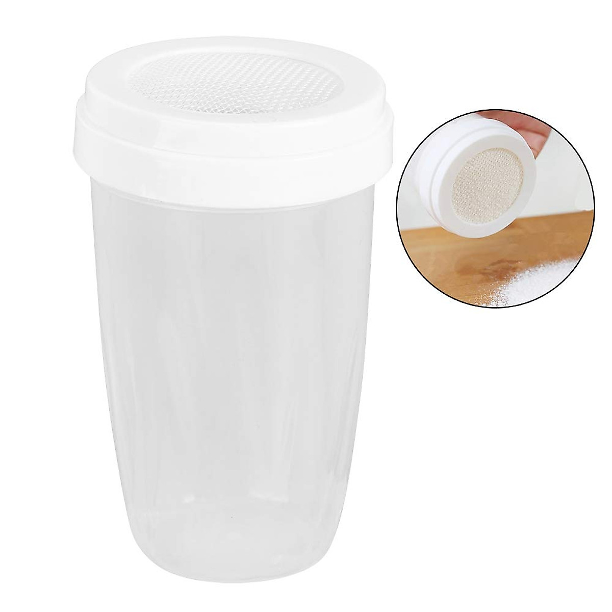 Plastic Powder Shaker with Lid, Powder Sugar Shaker Duster with Fine Mesh Sifter Shaker for Sugar Powder Cocoa Flour Chocolate Coffee Sifter Baking Accessories
