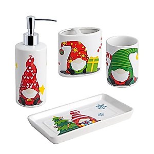 Allure Home Creation Holiday Gnomes 4-Piece Ceramic Bathroom Accessory Set