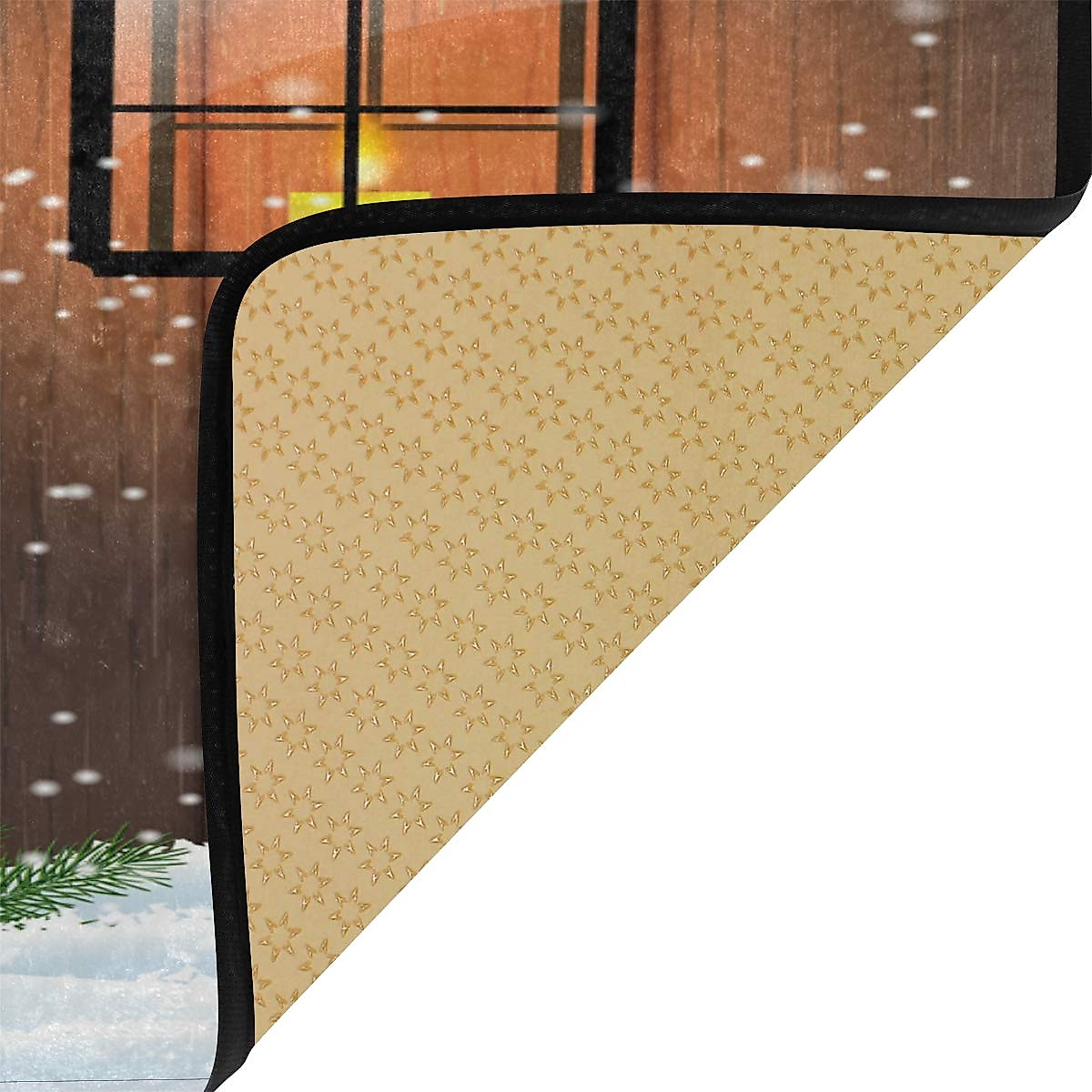 STAYTOP Christmas Kitchen Rugs, Winter Traditional Gnome Santa Claus Lantern Wood Pattern Area Rug Non Slip Floor Mat Doormat Anti Fatigue Comfort Standing Mat for Hallway Bedroom