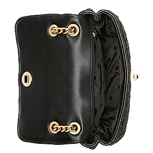 KATE SPADE NATALIA SEQUIN TWEED FABRIC MEDIUM FLAP SHOULDER BAG IN BLACK