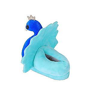 XHBYG Plush Animal Slippers, Winter Waterproof Warm Indoor Slippers, Flat Furry Plush Slipper, Women Slides for Bedroom, Couples Shoes 35-44sizeadult Peacock