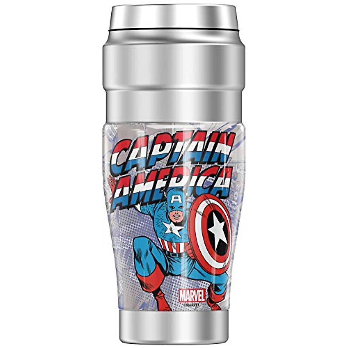 THERMOS MARVEL - Captain America Retro Comic STAINLESS KING Stainless Steel Travel Tumbler, Vacuum insulated & Double Wall, 16oz