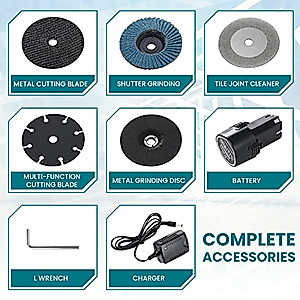 Saker 3" Cordless Angle Grinder - 12V 16800 RPM Brushless Portable Cut off Tool Kit with 1PC Battery and Charger, extra 5 PCS Disc