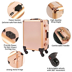 Jula Vance Medium Makeup Train Case with Code Lock, Lighted Mirror, Speaker Travel Cosmetic Organizer Box, Professional Artist Trolley Studio Free Standing Case