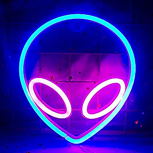 QiaoFei Alien Neon Light LED Neon Signs for Kids Room Bedroom Hotel Shop Restaurant Game Office Wall Art Decoration Sign Birthday (Blue-Pink)
