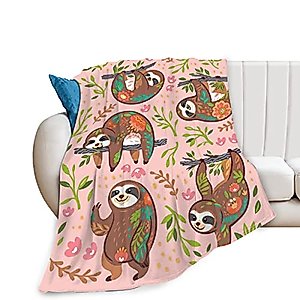 Cute Sloth Blanket Super Soft Fleece Sloth Throw Blanket for Kids Adults, Warm Cozy Plush Cartoon Sloth Blanket for Women Gifts Couch Sofa 40x50in