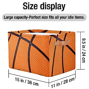 AUUXVA Basketball Texture Storage Bins Baskets Fabric Laundry Baskets, Sport Basketball Storage Cube Boxes Organizer Bag Bin for Toy Organizing Book Storage Shelves Nursery Closet