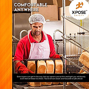 Xpose Safety 100 White Plastic Disposable Aprons For Cooking, Painting and More - Individually Packaged - Durable 1 mil Waterproof Polyethylene - 24" x 48"