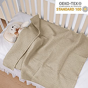 PHF 100% Cotton Baby Waffle Blankets - Lightweight Washed Soft Breathable Comfortable Swaddling Receiving Sleep Blankets - 30"x 40" Baby Toddler Blanket for Boys and Girls, Khaki