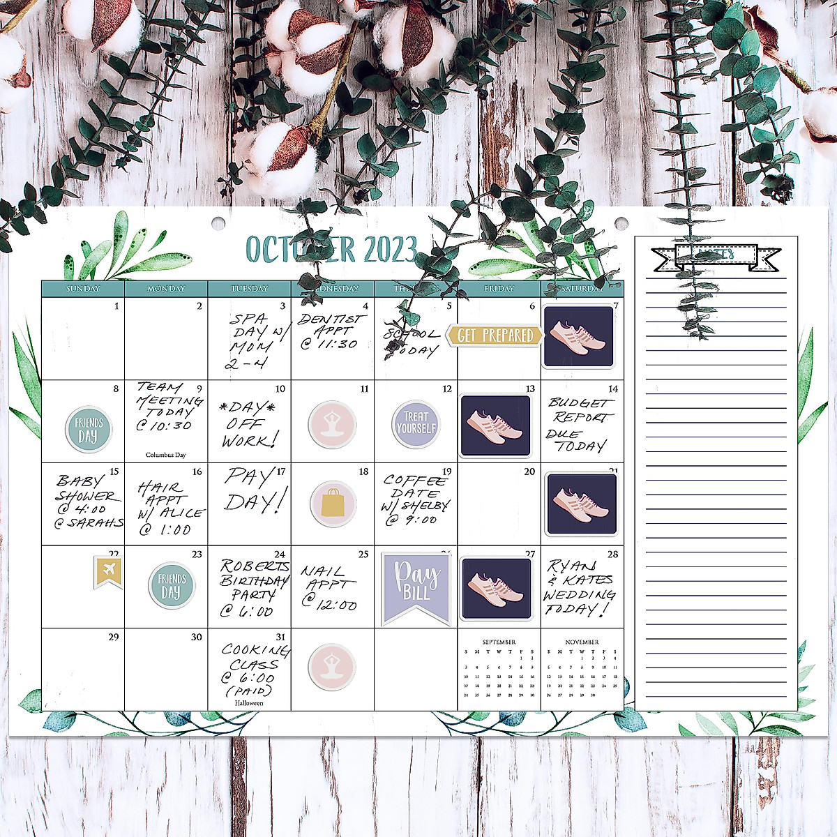 Aesthetic 2024 Greenery Desk Calendar - Runs From June 2023 Until December 24 - School Year Desktop/Wall Calendar 17"x11" for Easy Organizing