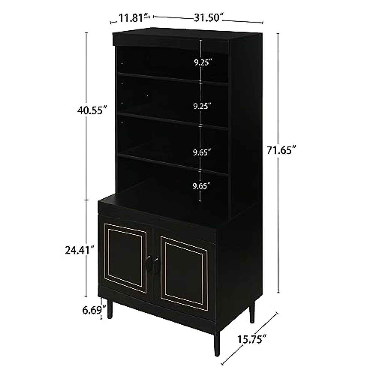 QEIUZON 6-Shelf Bookcase, Bookshelves Floor Standing Display Storage Shelves Bookcase Home Decor Furniture for Home Office, Living Room (Black)