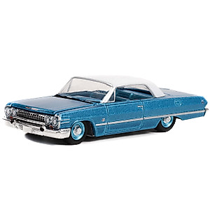 1963 Chevy Impala SS 409 Convertible Azure Aqua Blue Met. w/Cream Top (Lot #1119) Barrett-Jackson 1/64 Diecast Model Car by Greenlight 37260 B