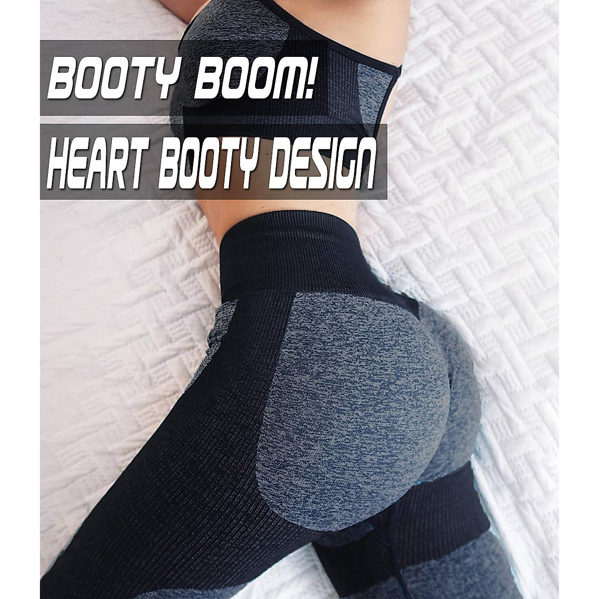 KIWI RATA Women's High Waist Active Seamless Compression Fitness Leggings Running Workout Slim Butt Lift Yoga Pants (#1 Heart Booty Black, Medium)