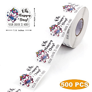 Muminglong 1.5 Inch Happy Day Your Order is Here Unicorn Sticker,Thank You Sticker,Small Shop Sticker, Small Business, Handmade Sticker,Packaging Sticker, 500 PCS