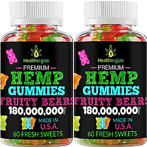 2PACK Hemp Gummies Premium Hemp Gummy Bears-for Sleep, Calm, Relax, Muscles-Omeag Hemp Oil, Natural Hemp Party Edibles-Made in USA