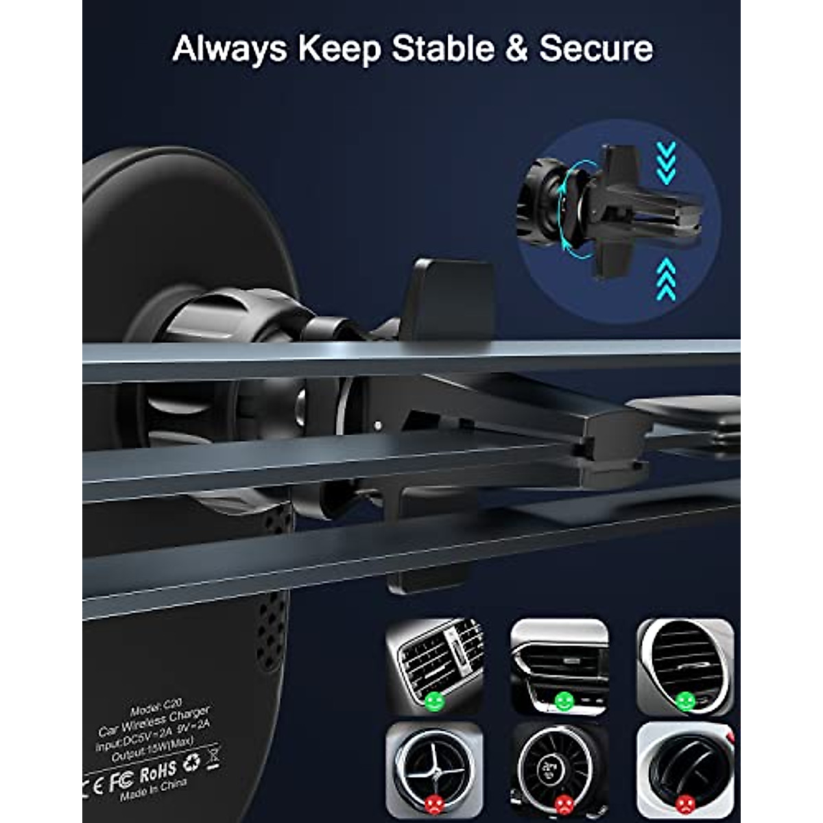 Hohosb Fits Mag-Safe Car Mount Charger,Magnetic Wireless Car Charger Compatible with iPhone 14/13/12 Series,Fast Charging Auto-Alignment Air Vent Phone Holder,Car Accessories-Black