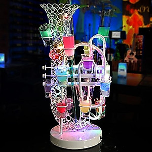 YTCYKJ Neon Countertop Wine Rack,Acrylic Cup Holder with 12 Glasses Cup Holes,Colorful Light,Party Bar Drinking Tumblers Stand for Home,Bar,Party(Ferris Wheel)
