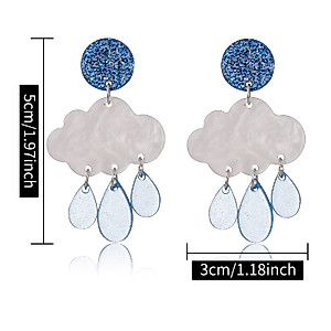 SLSF Unique Lightweight Cute Creative Clouds Water Droplets Dangle Drop Earrings Acrylic Weather (Blue)