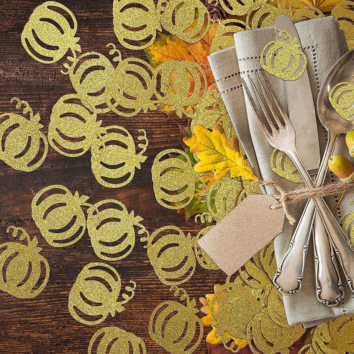 300 Pieces Little Pumpkin Confetti Thanksgiving Table Confetti Gold Pumpkin Baby Shower Confetti Double Side Glitter Paper Confetti for Thanksgiving Autumn Fall Wedding Baby Shower Party Table Decor