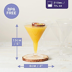 MATANA 48 Sturdy Clear Plastic Martini Glasses - 7 Oz Reusable Cocktail Glasses, Margarita Glasses for Wedding, Party & Banquet