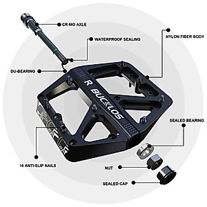 BUCKLOS MTB 170mm Square Taper Crankset, 104 BCD Mountain Bike Narrow Wide Tooth Chainring 32T, Single Speed Round Black Chainring and Crank，MTB Road Bike Black Lightweight Pedals
