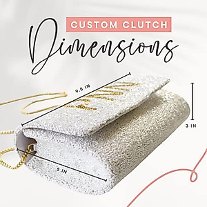 Personalized Custom Clutch Purse for Women, Beaded Clutch Crossbody Bag with Gold Chain Strap for Wedding, Prom, Bridal Shower, Bachelorette Party, Engagement, & Honeymoon (Gold)