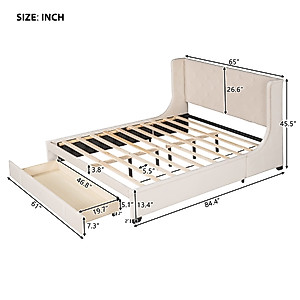Yehha Queen Size Velvet Upholstered Platform Bed w/Button Tufted Headboard & Storage Drawers, Wooden Bedframe w/Strong Slats Support & Capacity 450LBS, No Box Spring Needed, Easy to Assemble, Beige