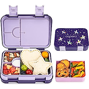 Caperci Unicorn Bento Lunch Box for Kids - Leakproof 6-Compartment Children's Lunch Container with Removable Compartment - Ideal Portions Size for Ages 3 to 7, BPA-Free Materials