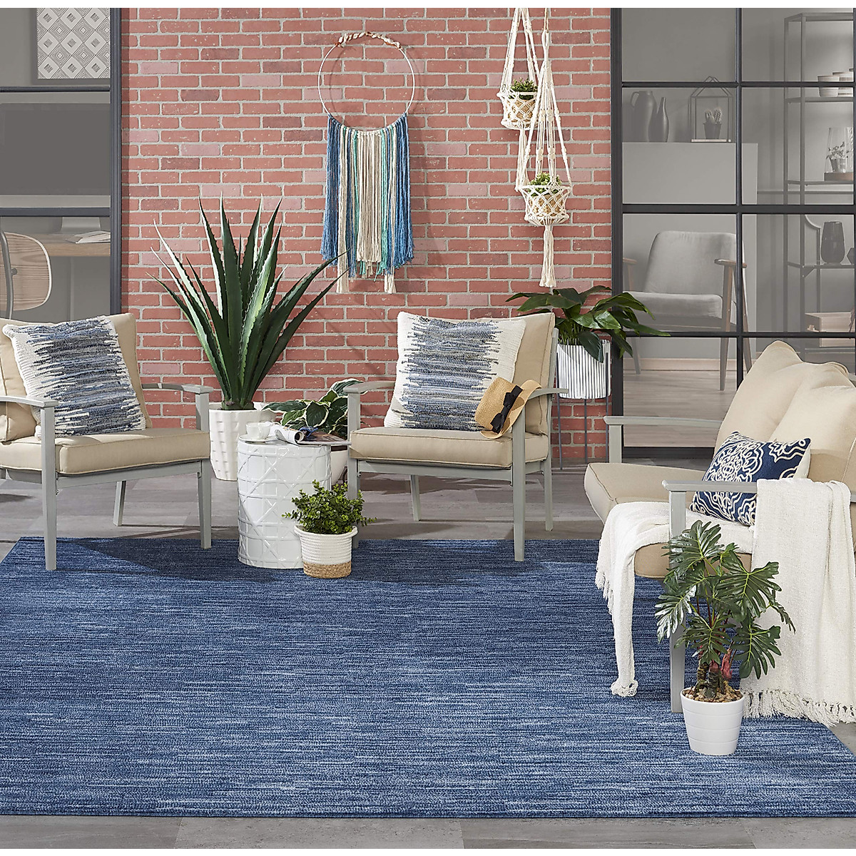 Nourison Essentials Indoor/Outdoor Navy Blue 9' x 12' Area Rug, Easy Cleaning, Non Shedding, Bed Room, Living Room, Dining Room, Backyard, Deck, Patio (9x12)