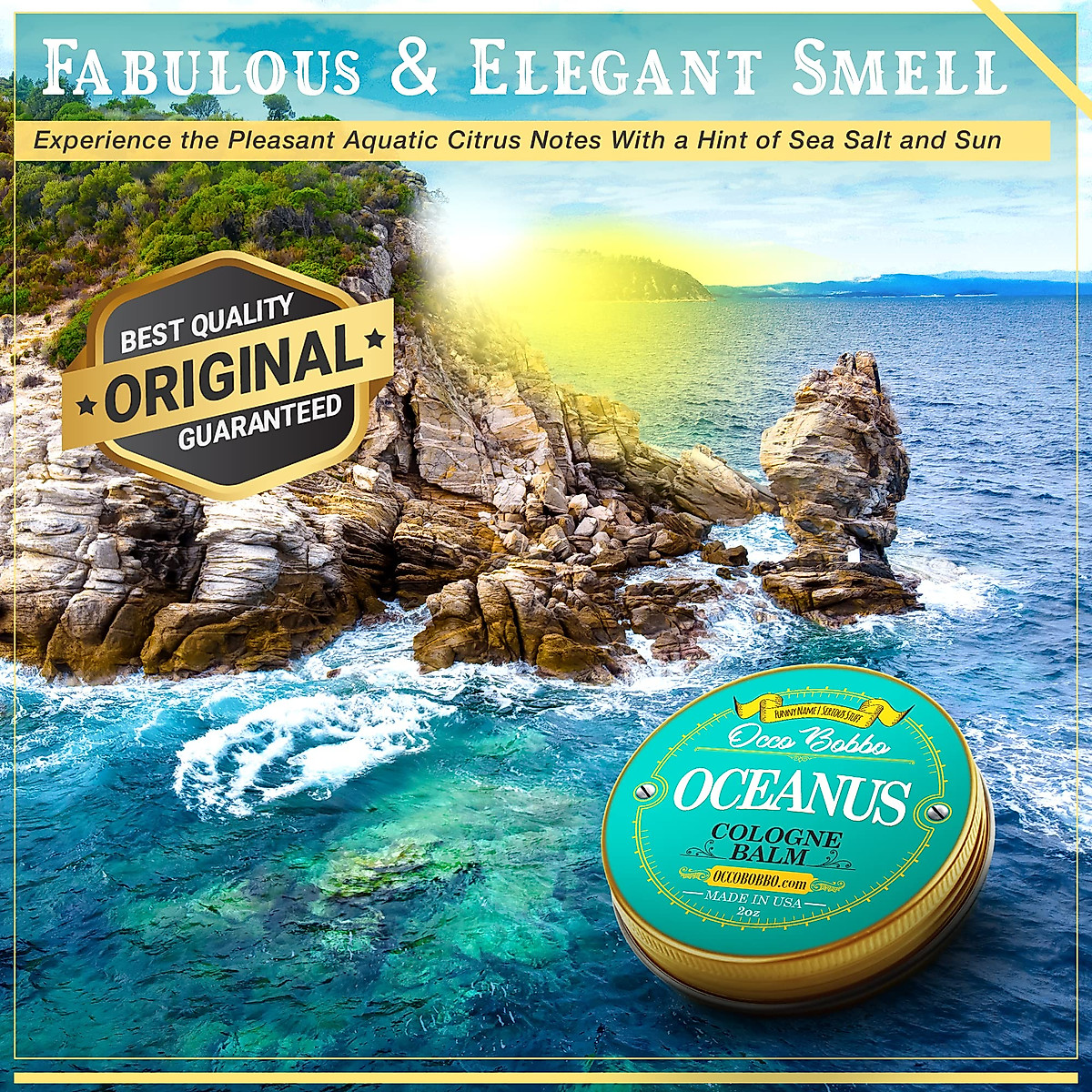 Handy Hound Occo Bobbo - Oceanus Solid Cologne Men - Made In the USA - A Clean Masculine Scent - All Natural Ingredients - 2 oz